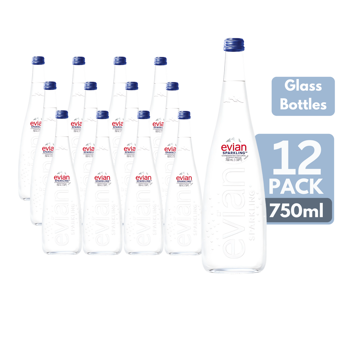 Evian Sparkling Water Glass Bottles (12 x 750ml) | Buy 1 Carton Free 3 — Asher.sg