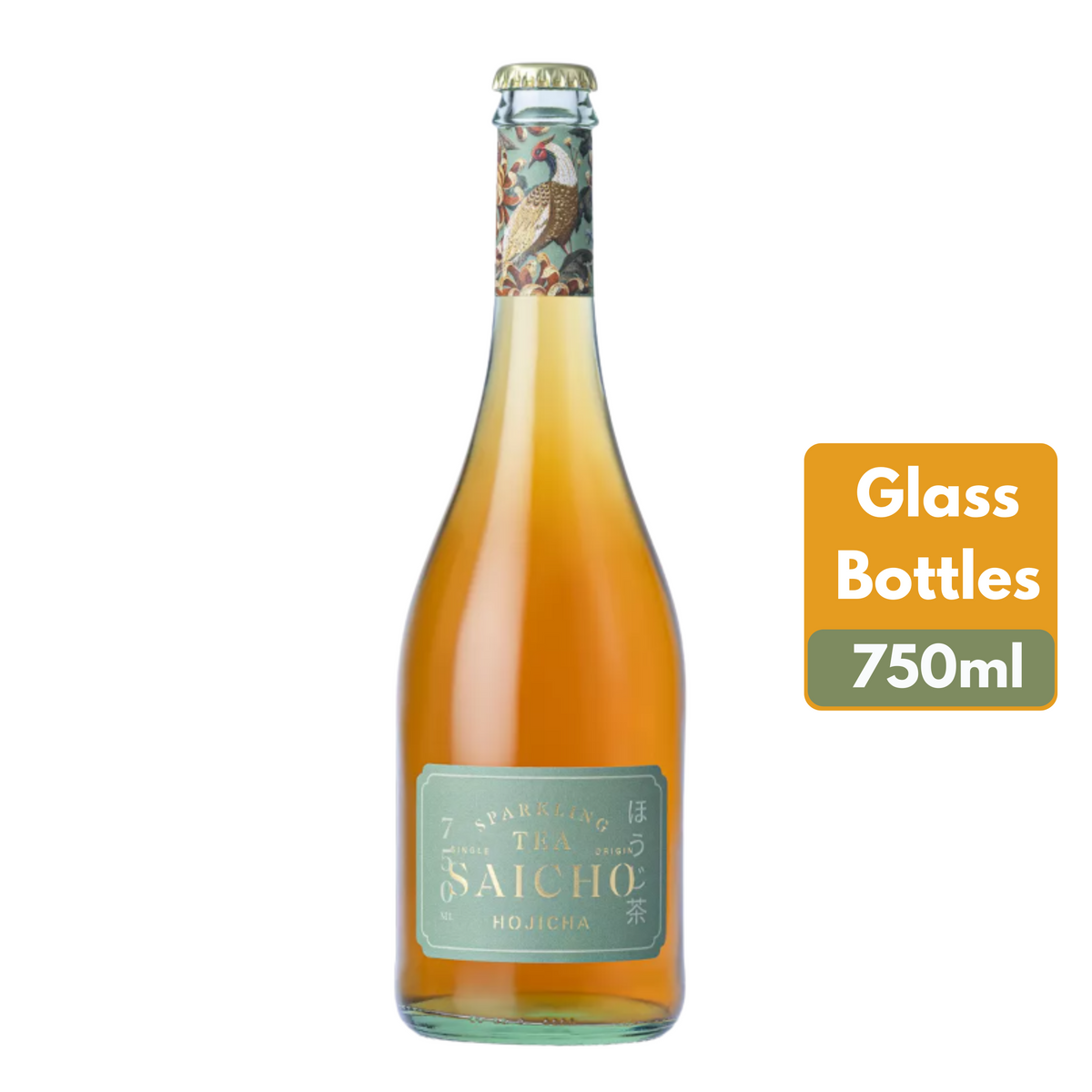 Saicho Hojicha Sparkling Tea Glass Bottles 750ml — Asher.sg