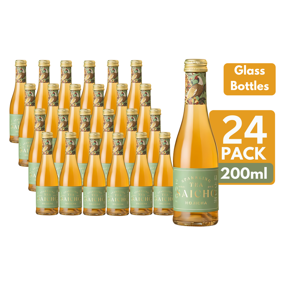 Saicho Hojicha Sparkling Tea Glass Bottles (24 x 200ml) — Asher.sg