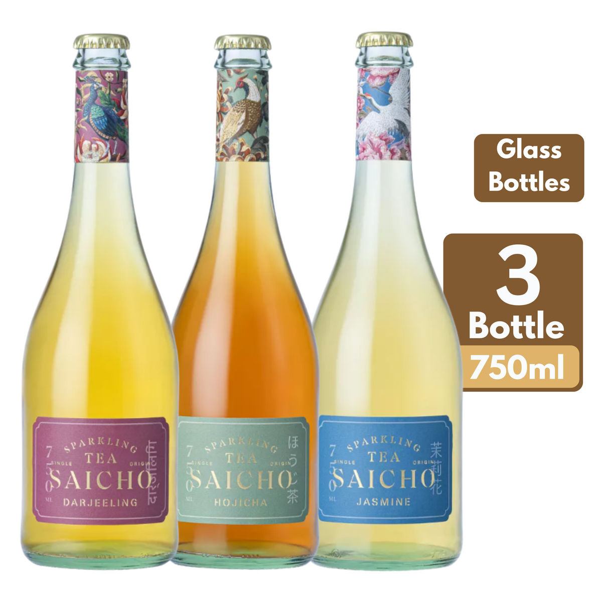 Saicho Sparkling Tea Glass Bottle 750ml Assortment Bundle | 3 Bottles ...