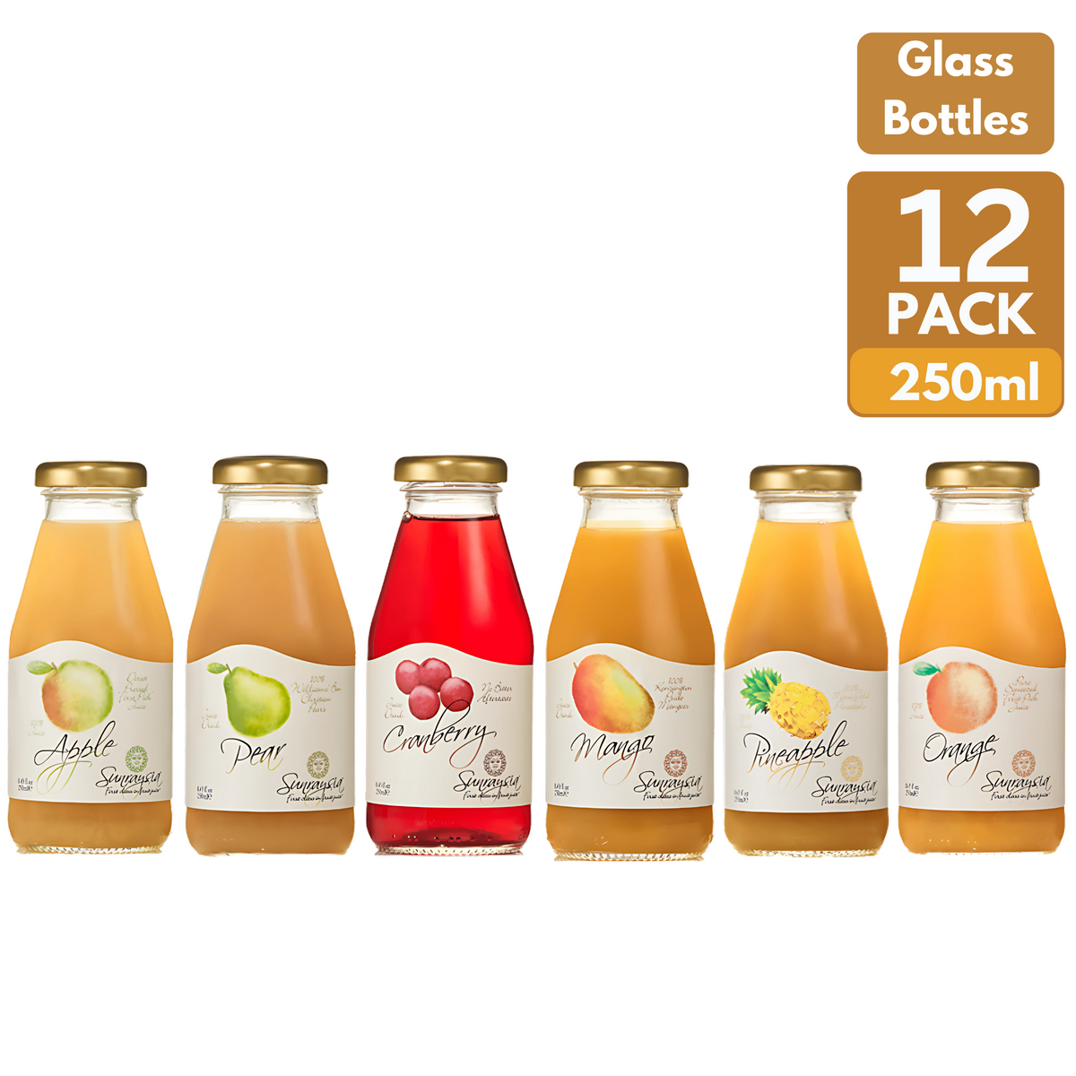 Sunraysia Fruit Juice Glass Bottle 250ml Assortment Bundle | 1 Carton ...