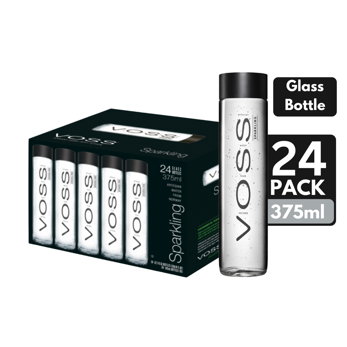 Voss Sparkling Water Glass Bottles (24 x 375ml) — Asher.sg