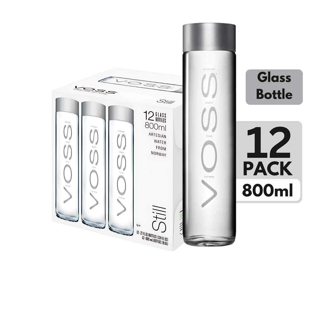 Voss Still Water Glass Bottles (12 x 800ml) — Asher.sg